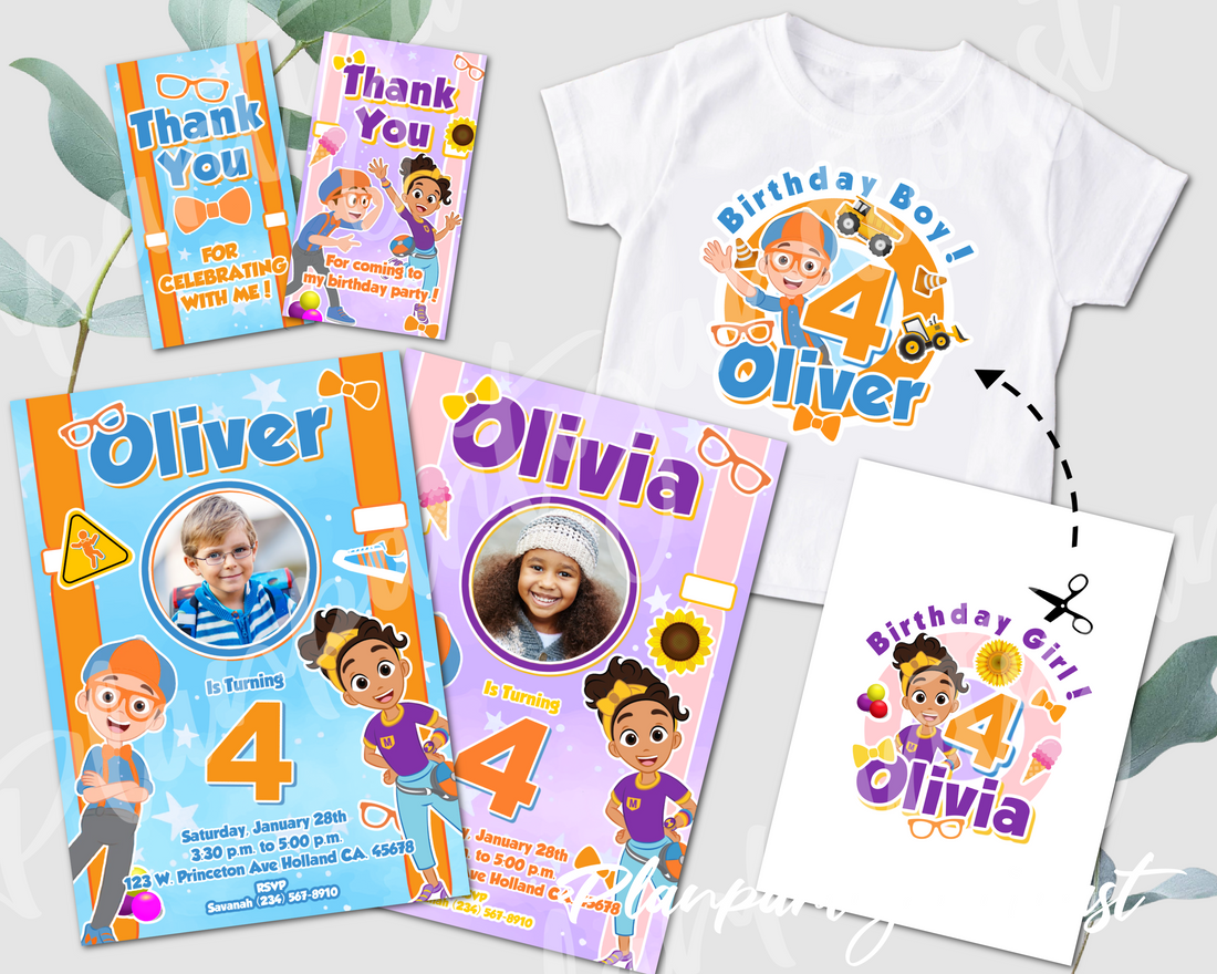 Blippi and Meekah birthday invitation bundle – Plan Party & Toast
